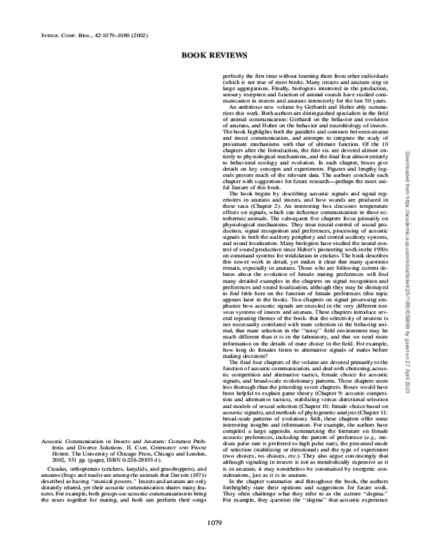 (PDF) Acoustic Communication in Insects and Anurans: Common Problems ...