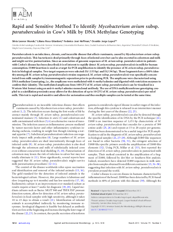 (PDF) Rapid and Sensitive Method To Identify Mycobacterium avium subsp ...