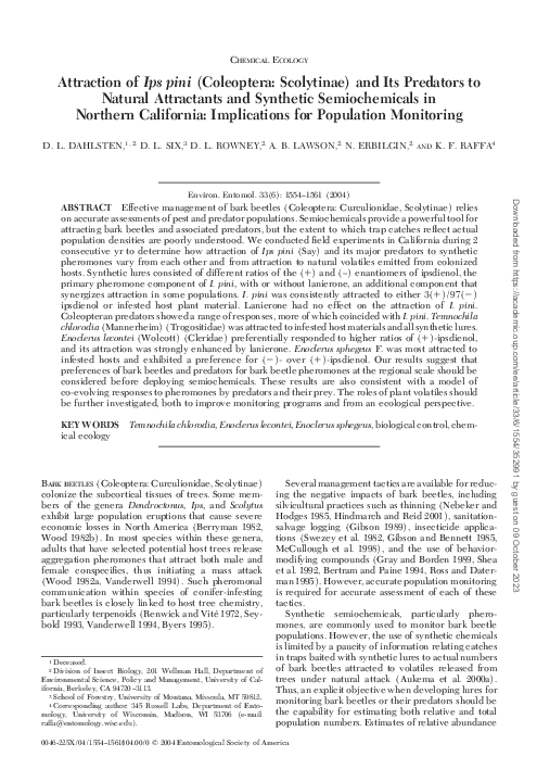 (PDF) Attraction of Ips pini (Coleoptera: Scolytinae) and Its Predators ...