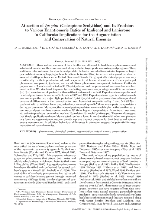 (PDF) Attraction of Ips pini (Coleoptera: Scolytidae) and Its Predators ...