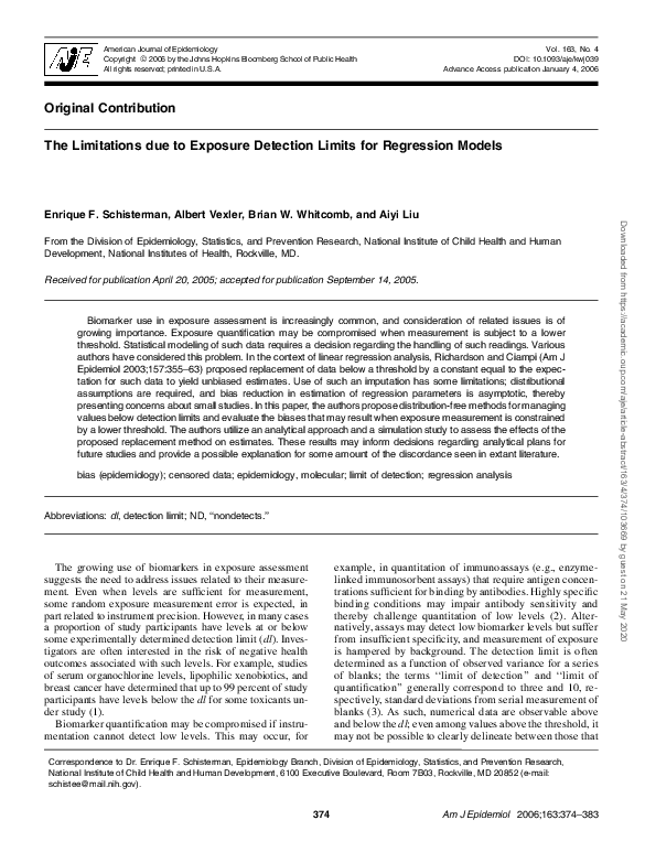 (PDF) The Limitations due to Exposure Detection Limits for Regression ...