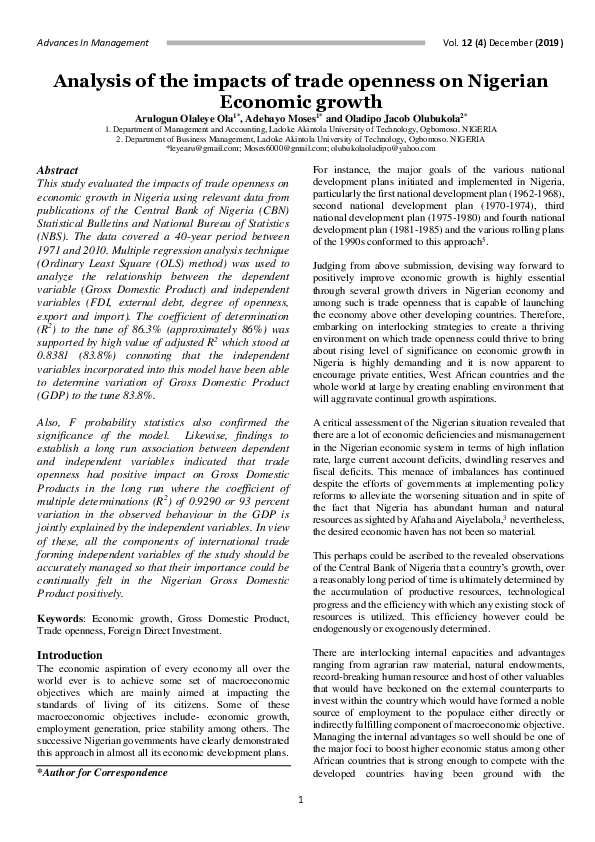 (PDF) Analysis of the impacts of trade openness on Nigerian Economic growth