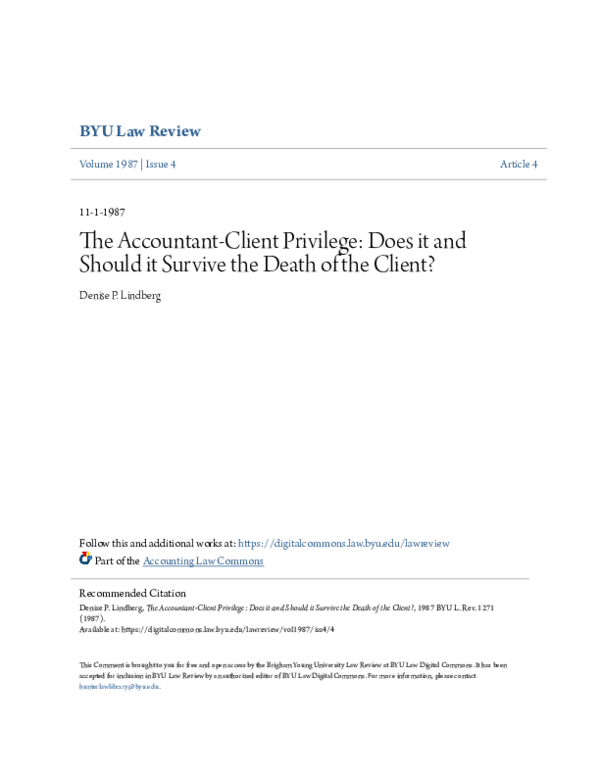 (PDF) The Accountant-Client Privilege: Does it and Should it Survive ...