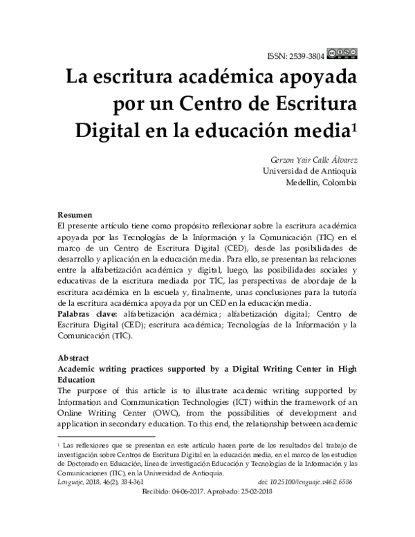 (PDF) La escritura académica apoyada por un Centro de Escritura Digital ...