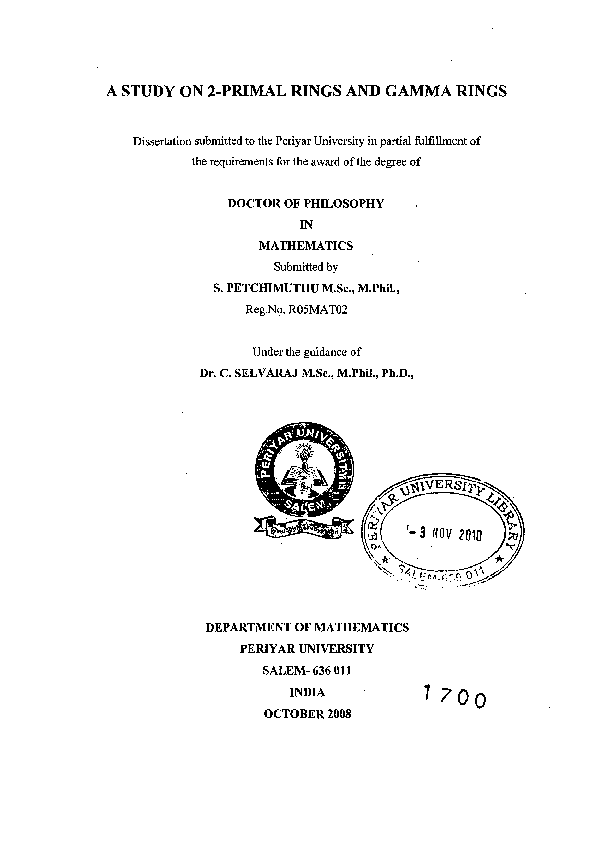 (PDF) A study on 2 Primal rings and gamma rings