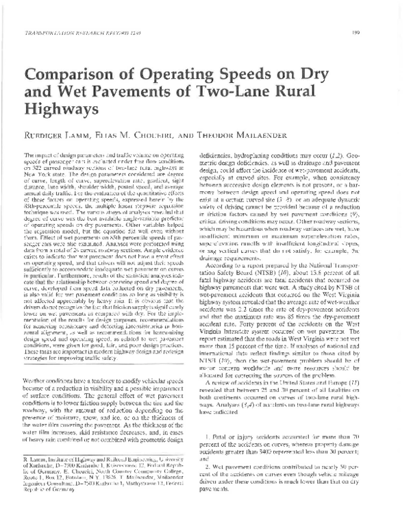 (PDF) Comparison of operating speeds on dry and wet pavements of two ...