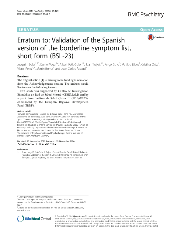 (PDF) Erratum to: Validation of the Spanish version of the borderline ...