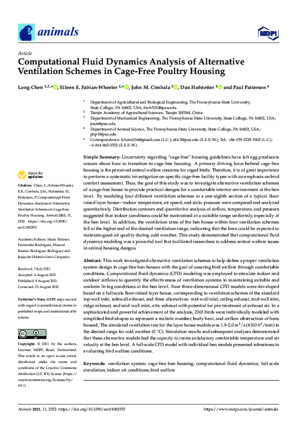 Pdf Computational Fluid Dynamics Analysis Of Alternative Ventilation Schemes In Cage Free