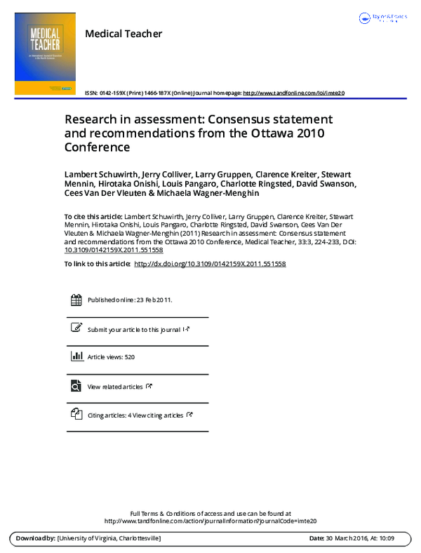 (PDF) Research in assessment: Consensus statement and recommendations ...