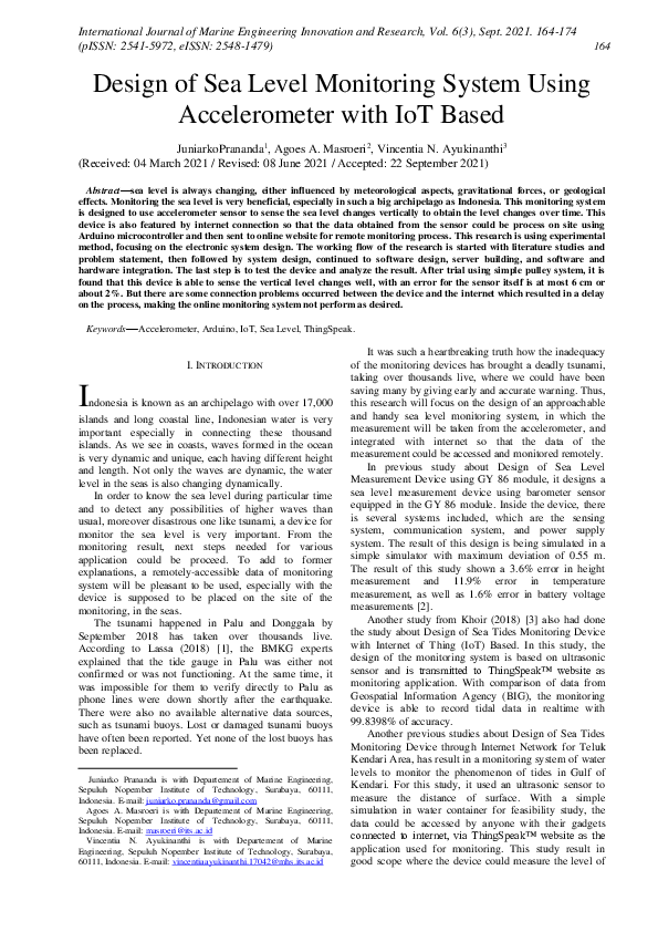 (PDF) Design of Sea Level Monitoring System Using Accelerometer with IoT Based