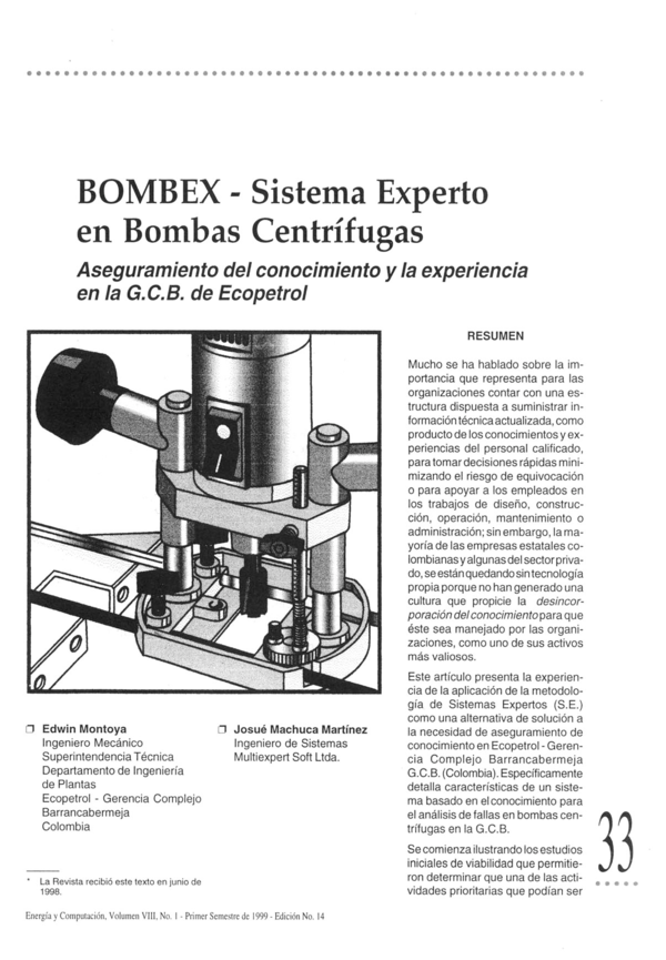 (PDF) BOMBEX--sistema experto en bombas centrifugas: aseguramiento del ...