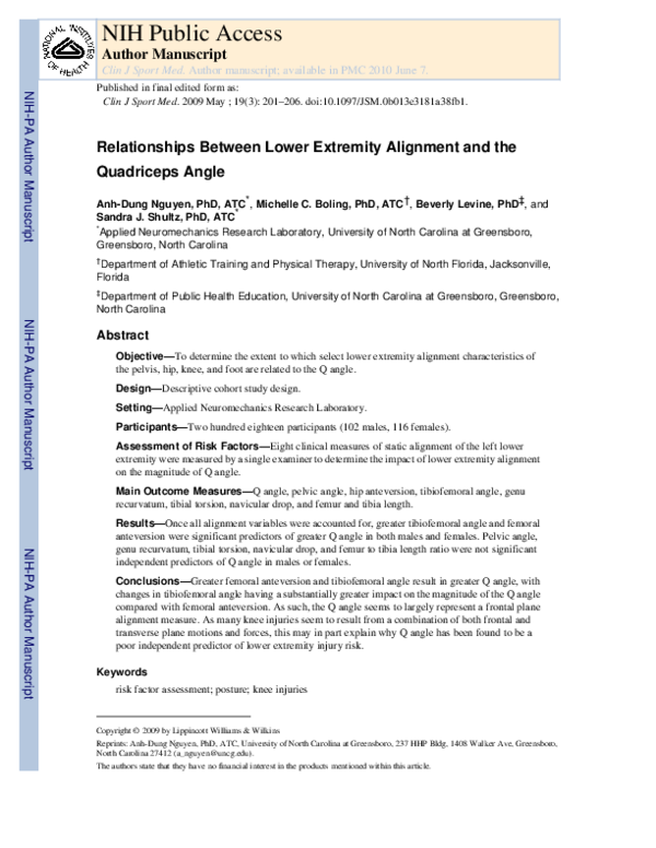 (PDF) Relationships Between Lower Extremity Alignment and the Quadriceps Angle