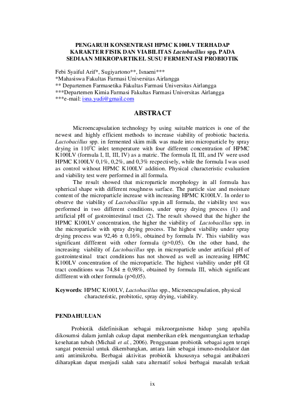 (PDF) PENGARUH KONSENTRASI HPMC K100LV TERHADAP KARAKTER FISIK DAN VIABILITAS Lactobacillus spp ...