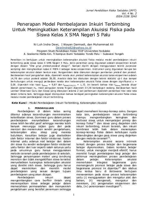 (PDF) Penerapan Model Pembelajaran Inkuiri Terbimbing Untuk Meningkatkan Keterampilan Akuisisi ...