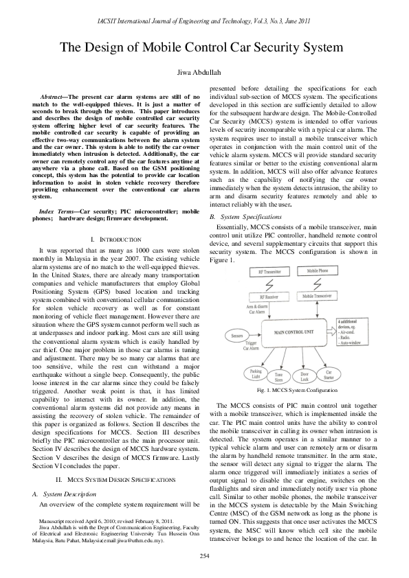 (PDF) The Design of Mobile Control Car Security System