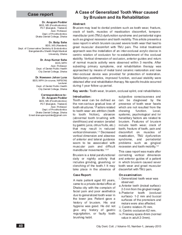 (PDF) A Case of Generalized Tooth Wear caused by Bruxism and its ...