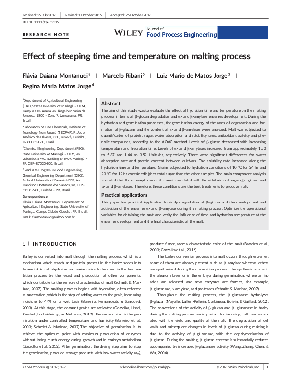 (PDF) Effect of steeping time and temperature on malting process