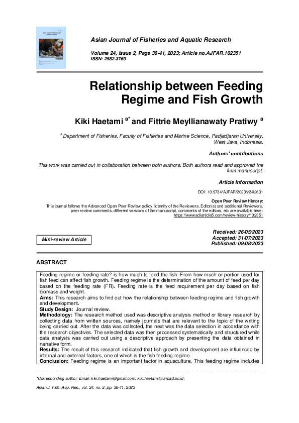 (PDF) Relationship between Feeding Regime and Fish Growth