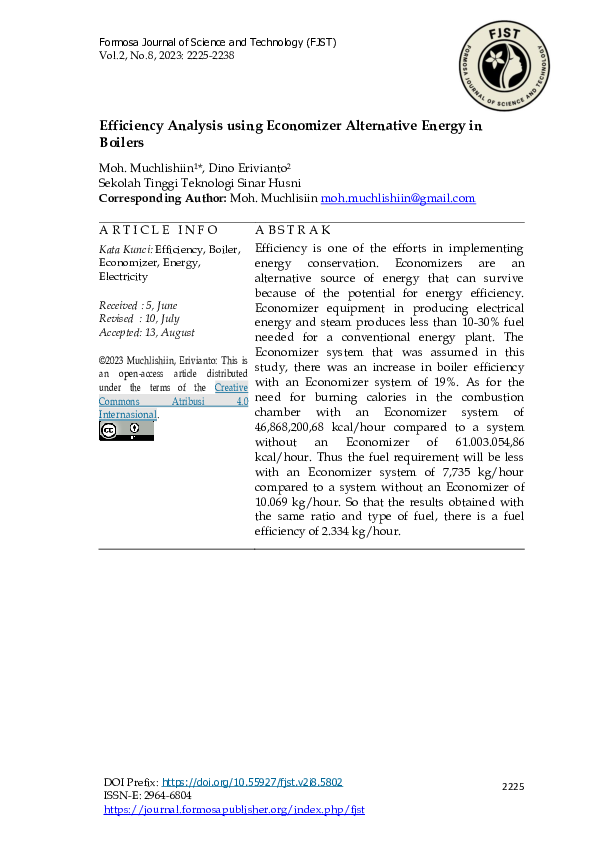 (PDF) Efficiency Analysis using Economizer Alternative Energy in Boilers