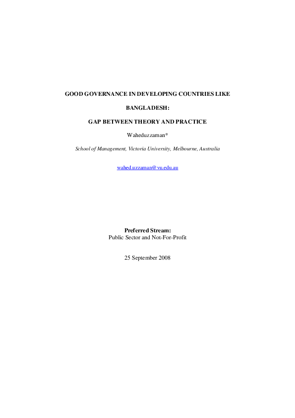 (PDF) Good Governance In Developing Countries Like Bangladesh: Gap ...
