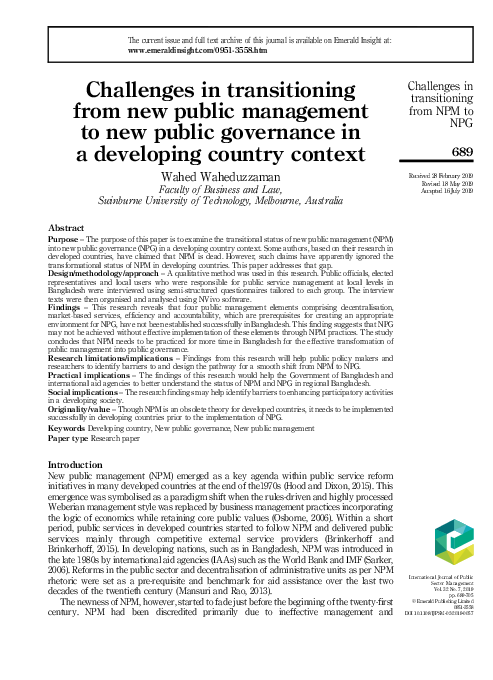 (PDF) Challenges in transitioning from new public management to new ...