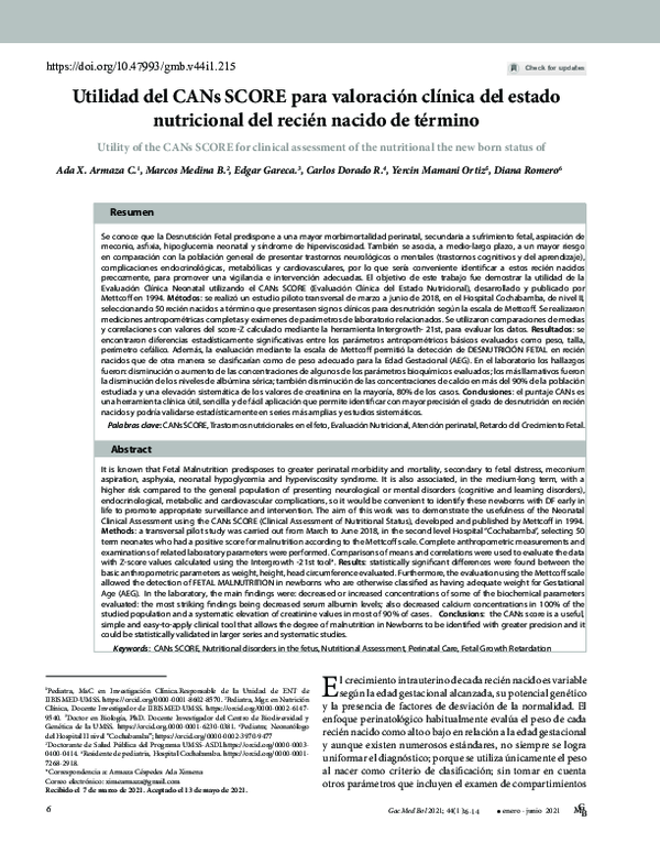 (PDF) Utilidad del CANS* SCORE para valoración clínica del estado ...