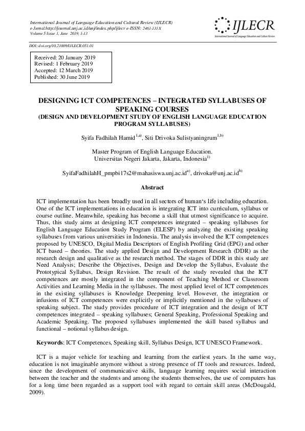(PDF) Designing Ict Competences – Integrated Syllabuses of Speaking Courses (Design and ...