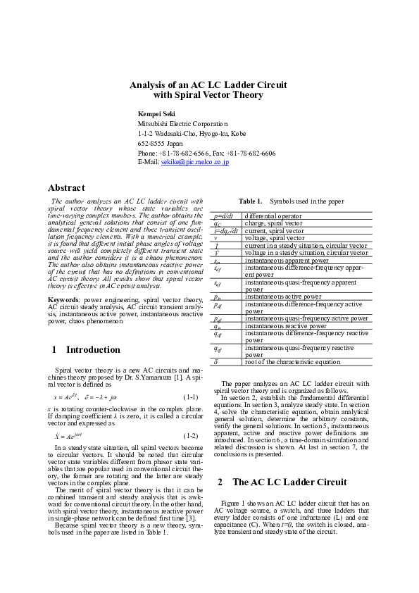 (PDF) Analysis of an AC LC ladder circuit with spiral vector theory