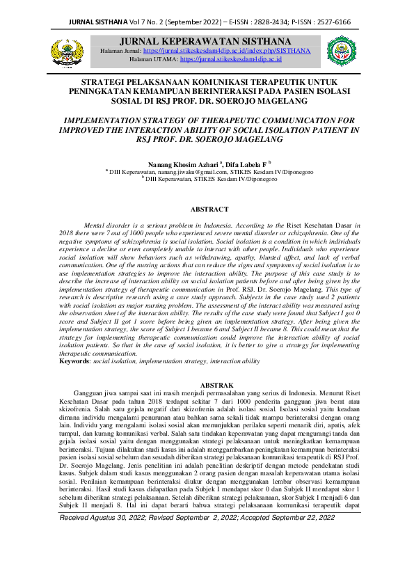 (PDF) Strategi Pelaksanaan Komunikasi Terapeutik Untuk Peningkatan ...