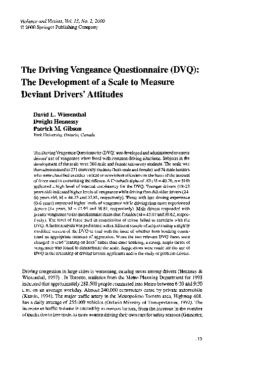 (PDF) The Driving Vengeance Questionnaire (DVQ): The Development of a ...