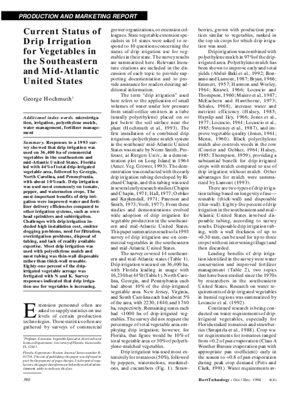 (PDF) Drip Irrigation for Vegetables: Status in SE US