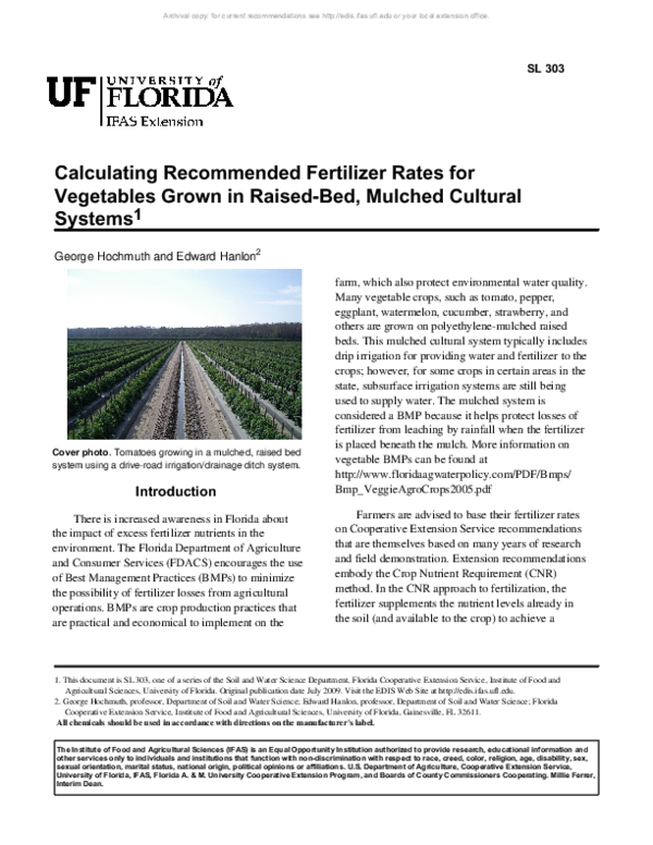 (PDF) Calculating Recommended Fertilizer Rates for Vegetables Grown in ...