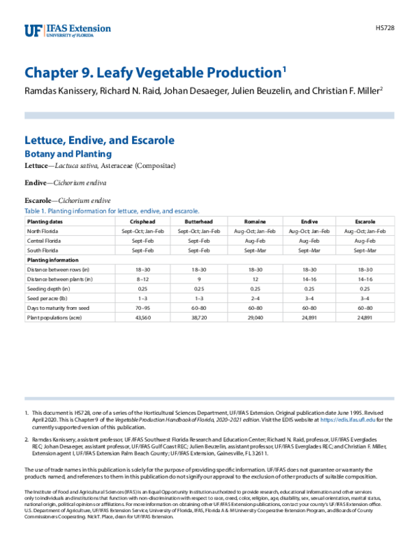 (PDF) 2020–2021 Vegetable Production Handbook: Chapter 9. Leafy ...