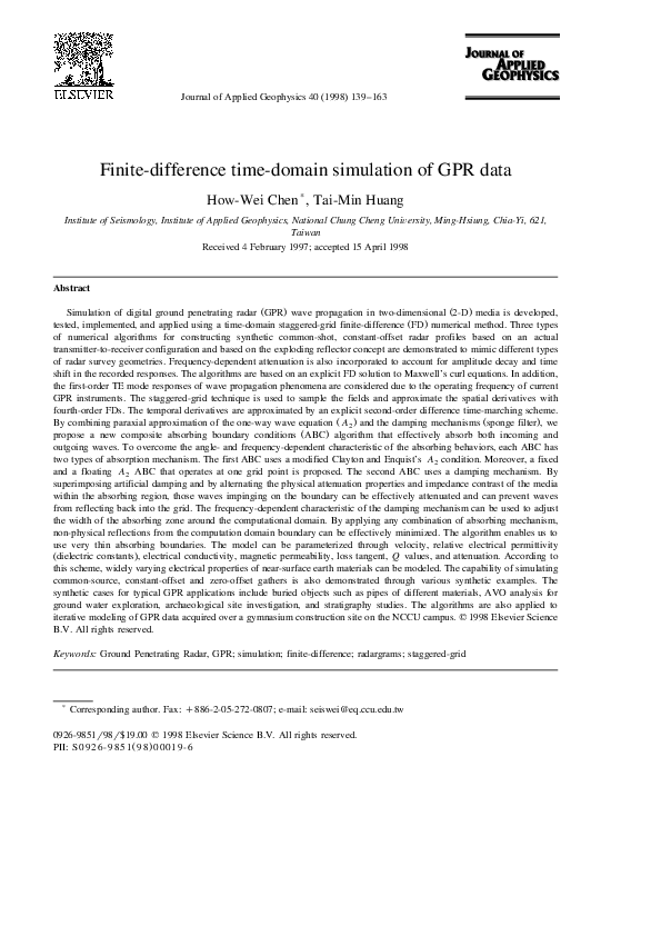 Pdf Finite Difference Time Domain Simulation Of Gpr Data How Wei Chen
