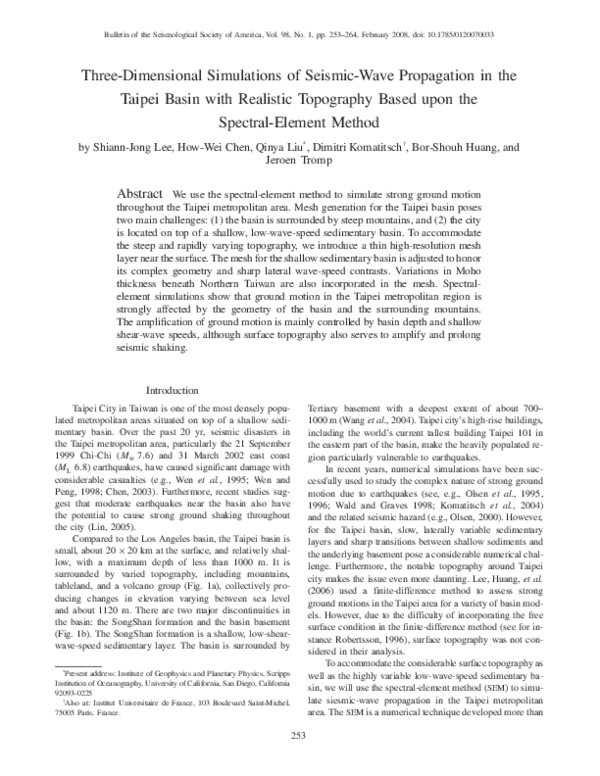 Pdf Three Dimensional Simulations Of Seismic Wave Propagation In The Taipei Basin With