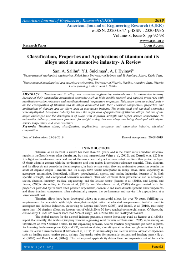 (PDF) Classification, Properties and Applications of titanium and its ...