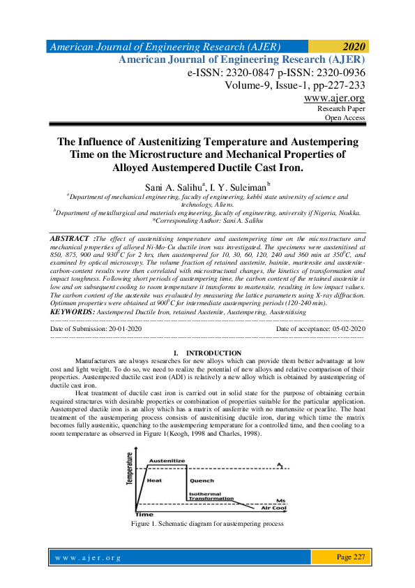 (PDF) The Influence of Austenitizing Temperature and Austempering Time on the Microstructure and ...