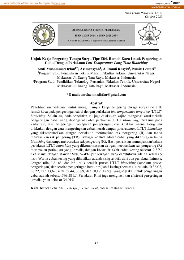 (PDF) Unjuk Kerja Pengering Tenaga Surya Tipe Efek Rumah Kaca Untuk Pengeringan Cabai Dengan ...