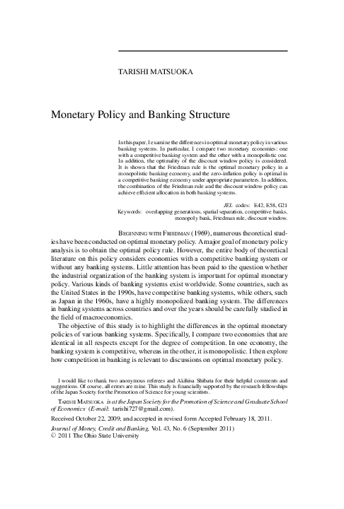 (PDF) Monetary Policy and Banking Structure