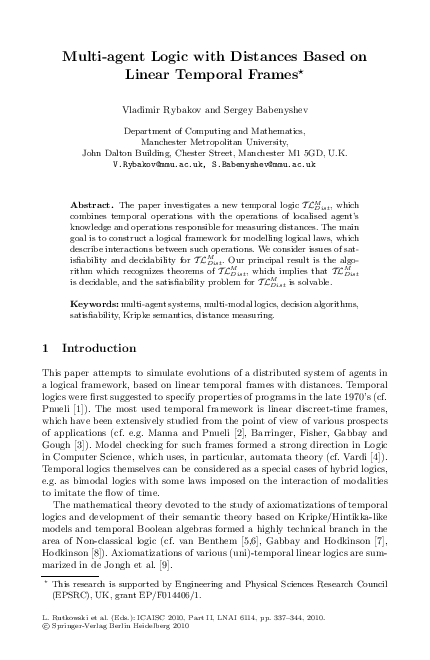 Pdf Multi Agent Logic With Distances Based On Linear Temporal Frames