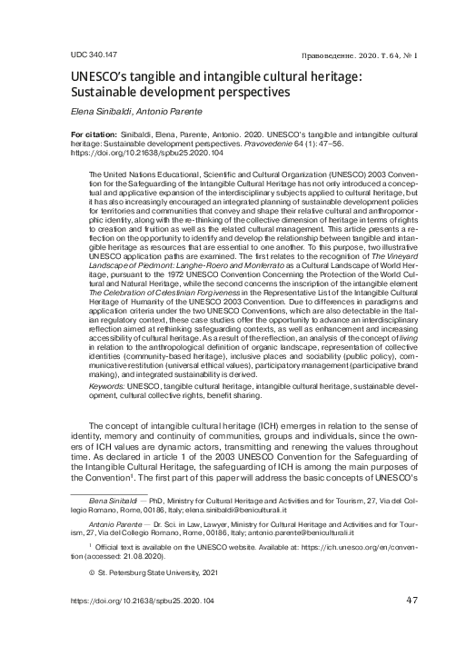 (PDF) UNESCO’s tangible and intangible cultural heritage: Sustainable ...