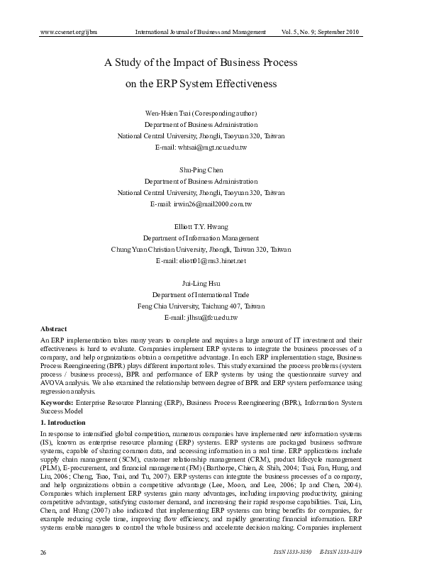 (PDF) on the ERP System Effectiveness
