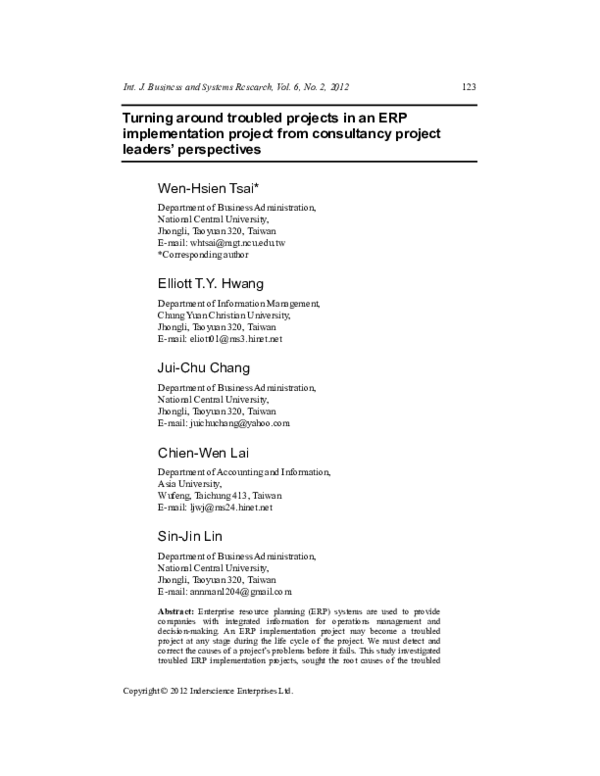 (PDF) Turning around troubled projects in an ERP implementation project ... (PDF) Turning around troubled projects in an ERP implementation project ...
