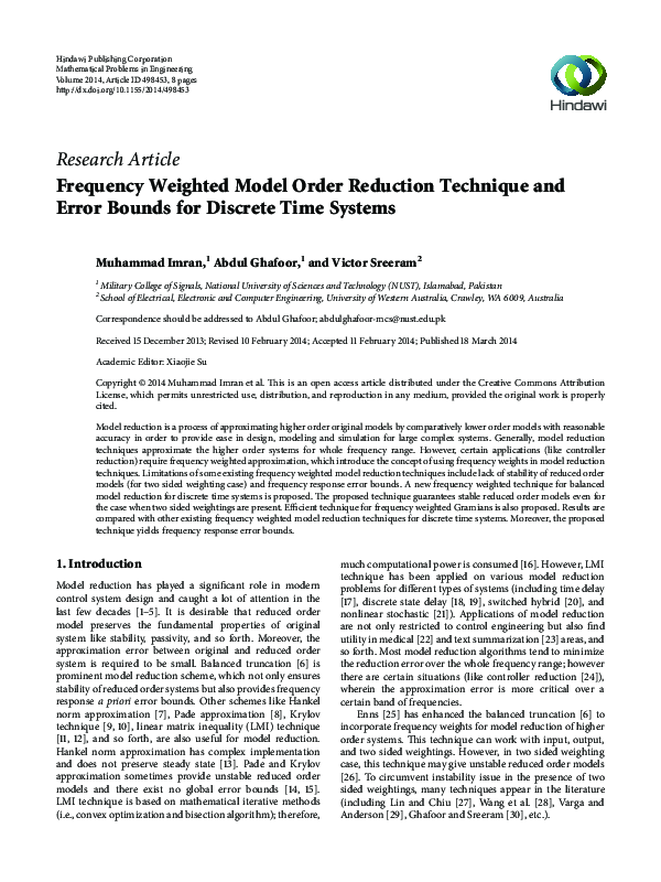 (PDF) Frequency Weighted Model Order Reduction Technique and Error ...
