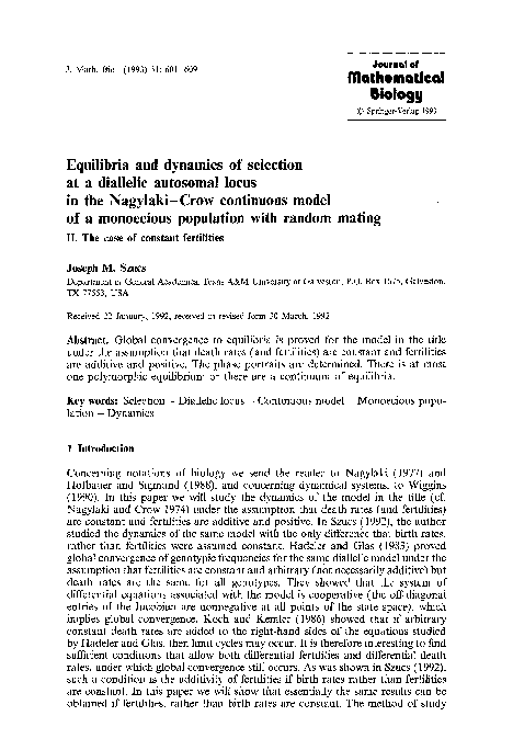 (PDF) Equilibria and dynamics of selection at a diallelic autosomal ...
