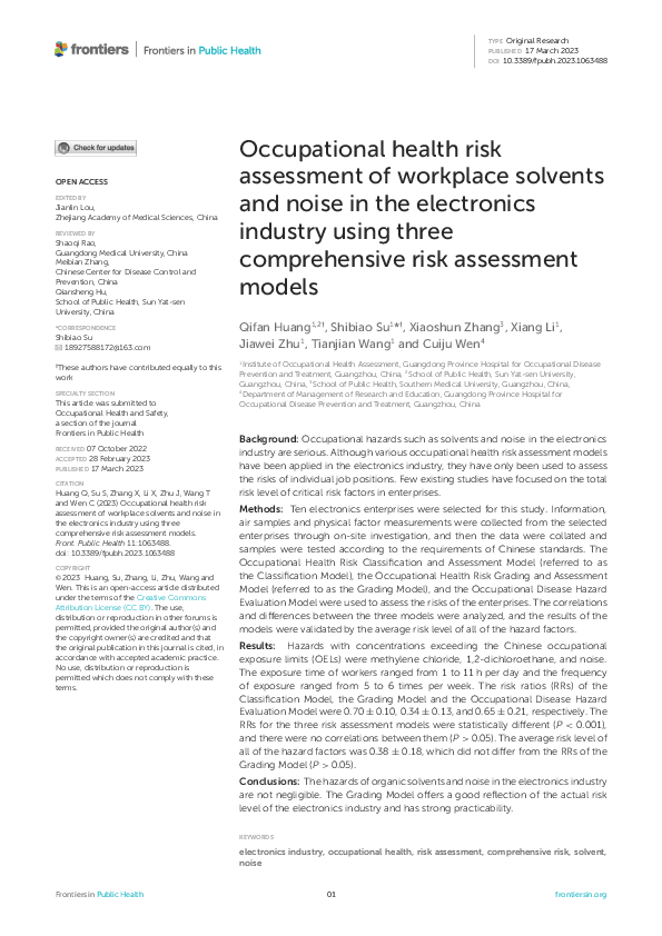(PDF) Occupational health risk assessment of workplace solvents and ...