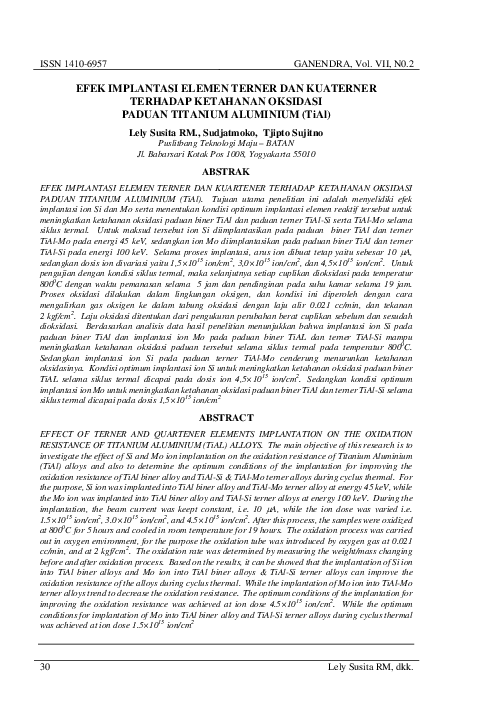 (PDF) EFEK IMPLANTASI ELEMEN TERNER DAN KUATERNER TERHADAP KETAHANAN ...