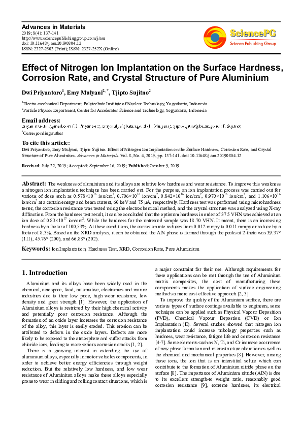 (PDF) Effect of Nitrogen Ion Implantation on the Surface Hardness ...