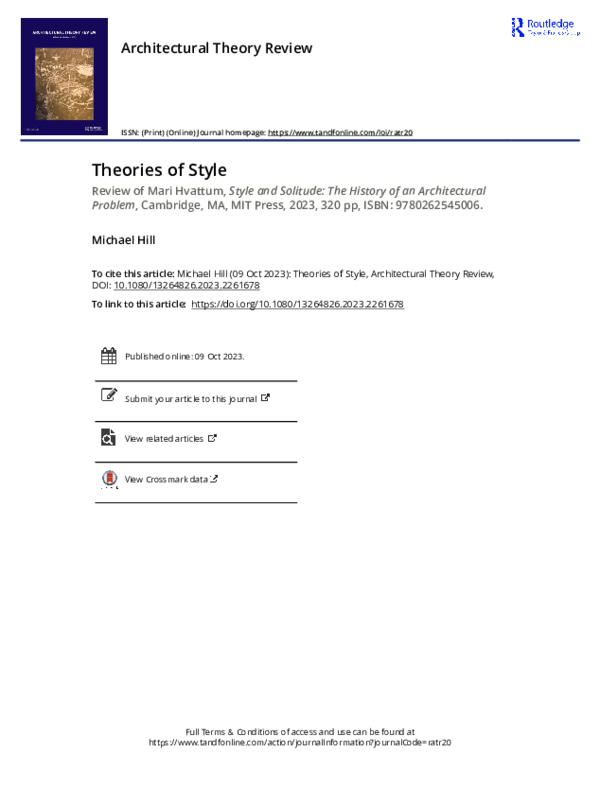 (PDF) Theories of Style, Review of Mari Hvattum, Style and Solitude ...