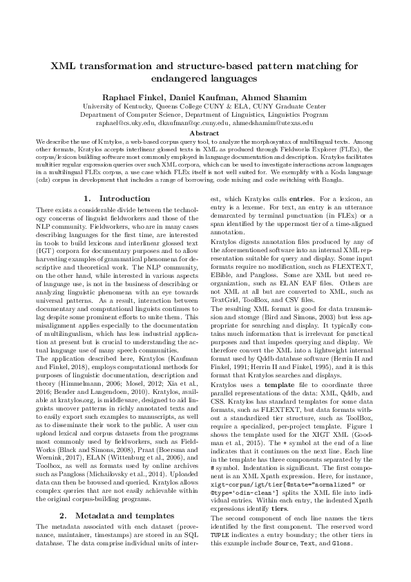 (PDF) XML transformation and structure-based pattern matching for endangered languages